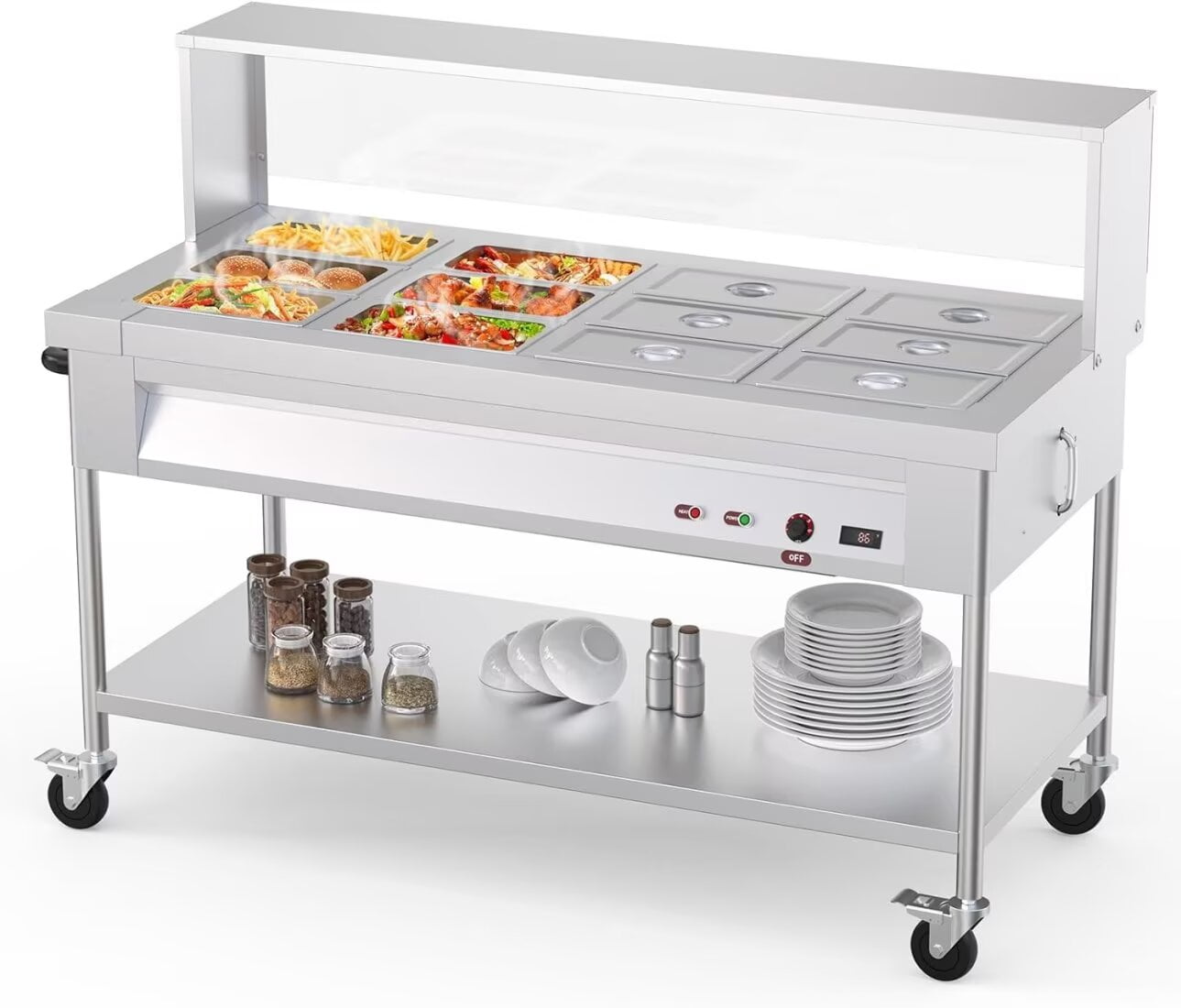 96QT 1500W Electric Commercial Food Warmer, 12-Pans Steam Table 8QT/Pan ...