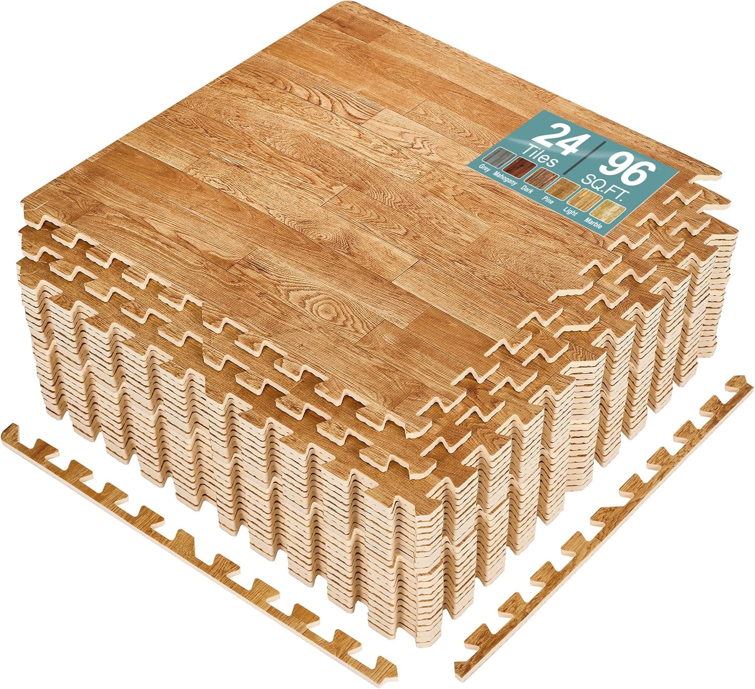 96Sq. Ft. Wood Grain Floor Tiles Foam Mat EVA Interlocking Mats Tile 3/ ...