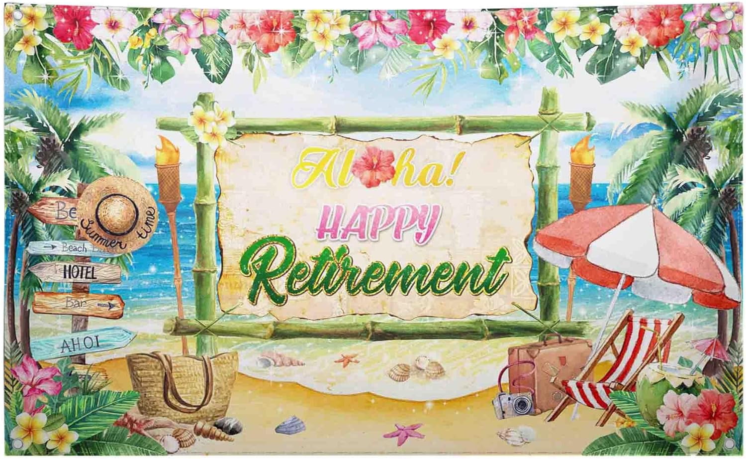 96X60 Inch Aloha Happy Retirement Background Summer Hawaii Tropical ...