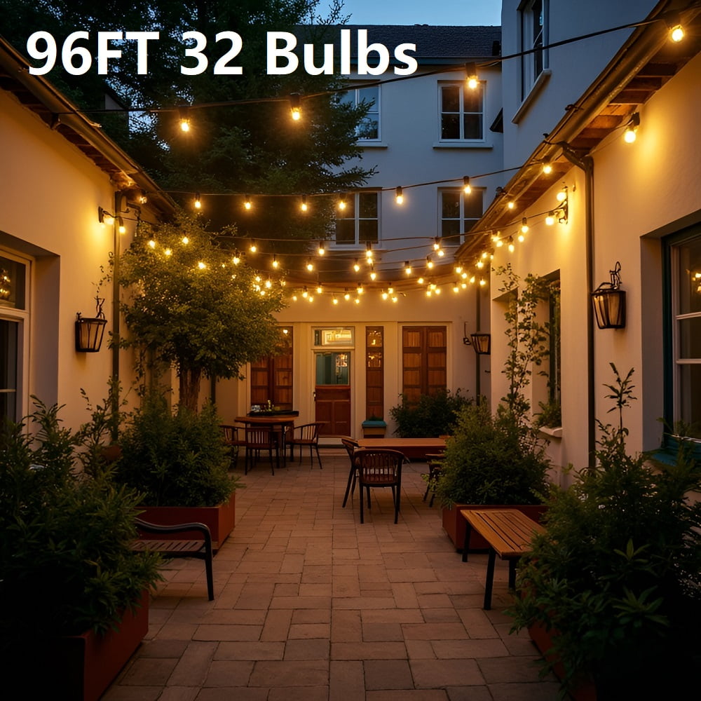 Torchstar 96ft Waterproof LED Outdoor String Lights for Patio, Garden ...