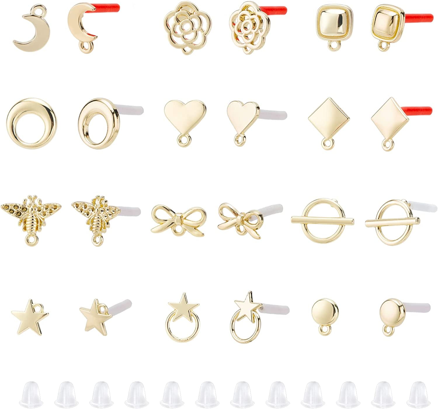 96pcs Earring Studs Backs 48pcs 12 Styles Golden Earring Posts Heart ...