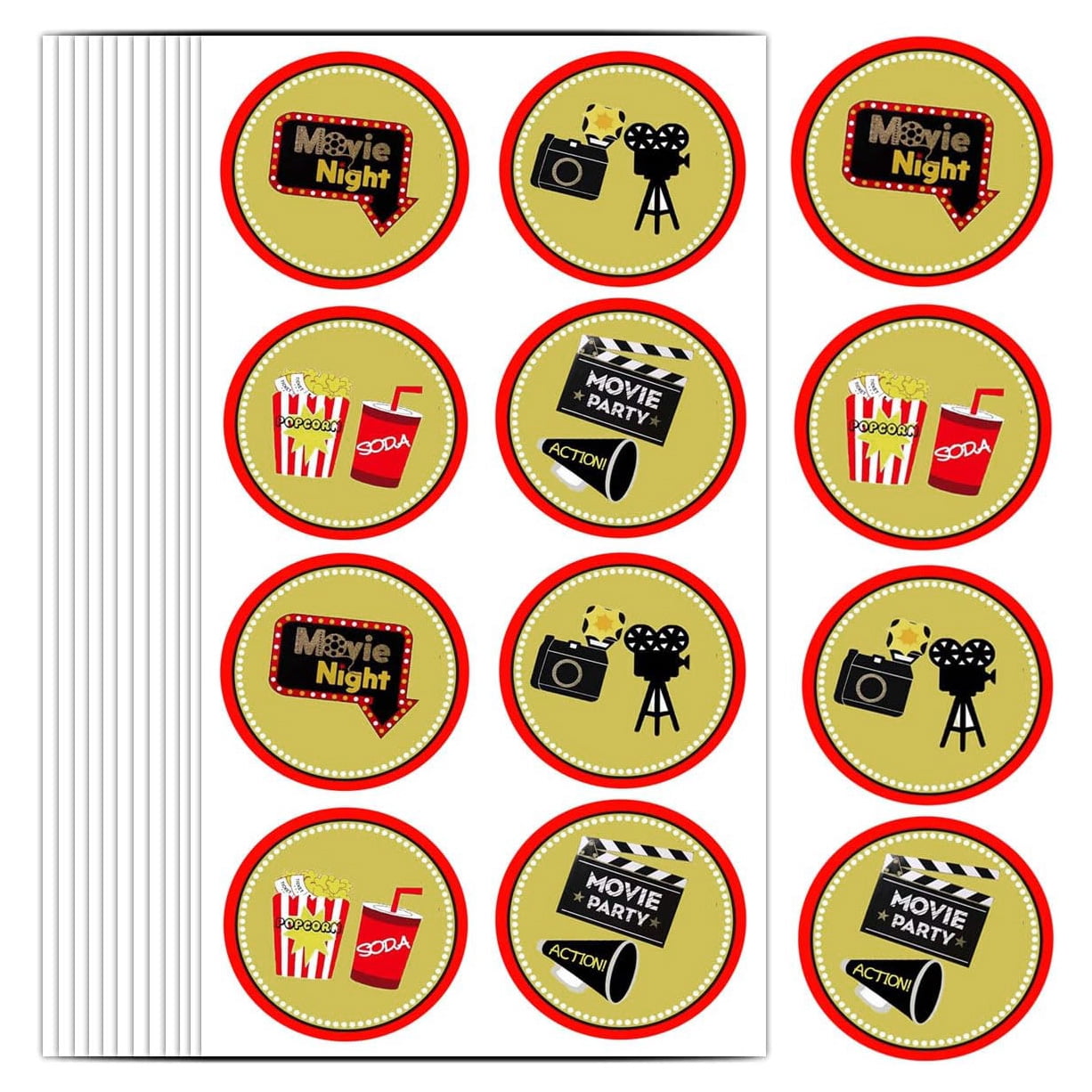 96pcs Movie Night Party Circle Stickers 2inch Round Self Adhesive ...