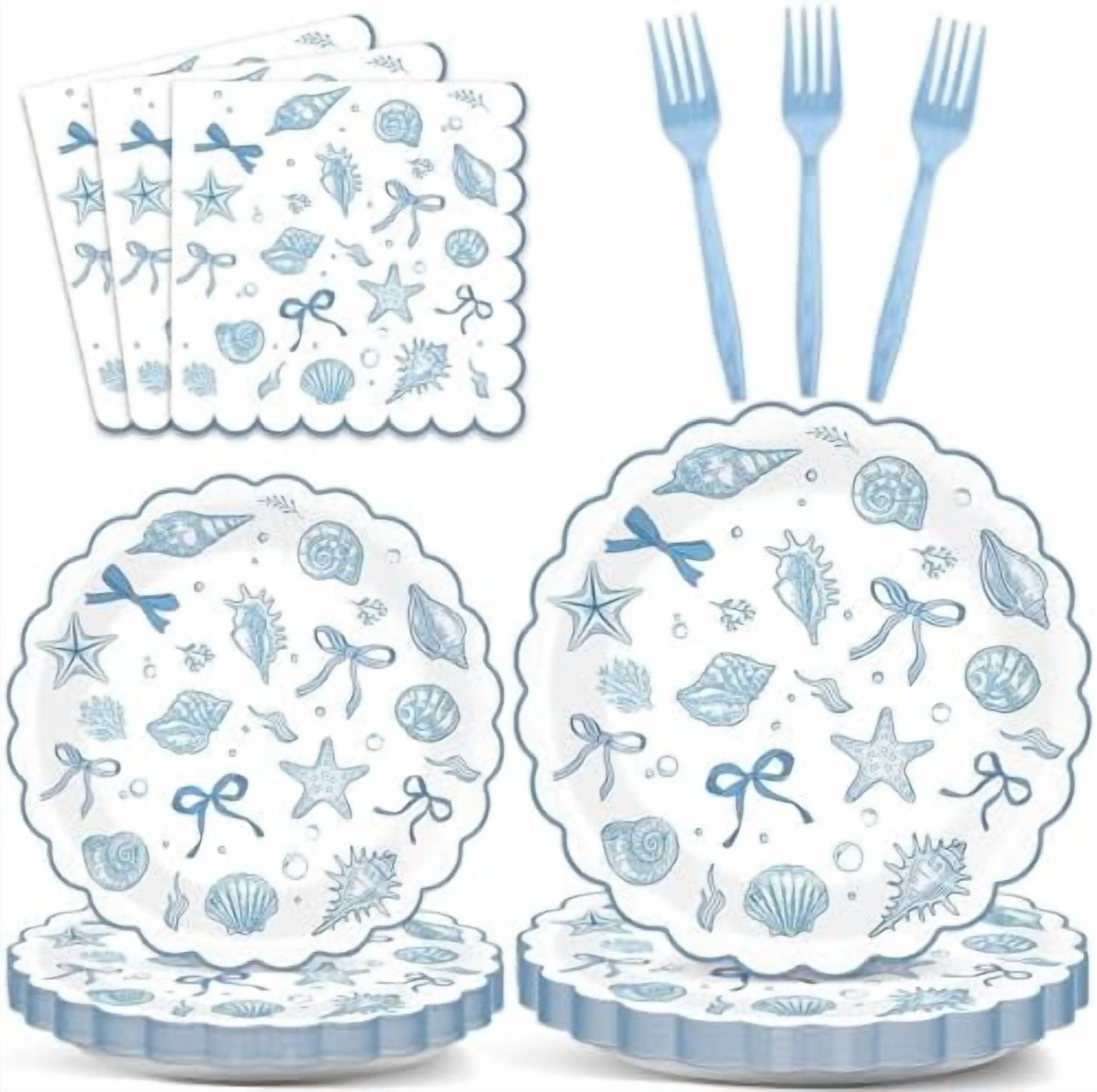 96pcs Scalloped Coastal Party Supplies Tropical Blue Bow Starfish ...