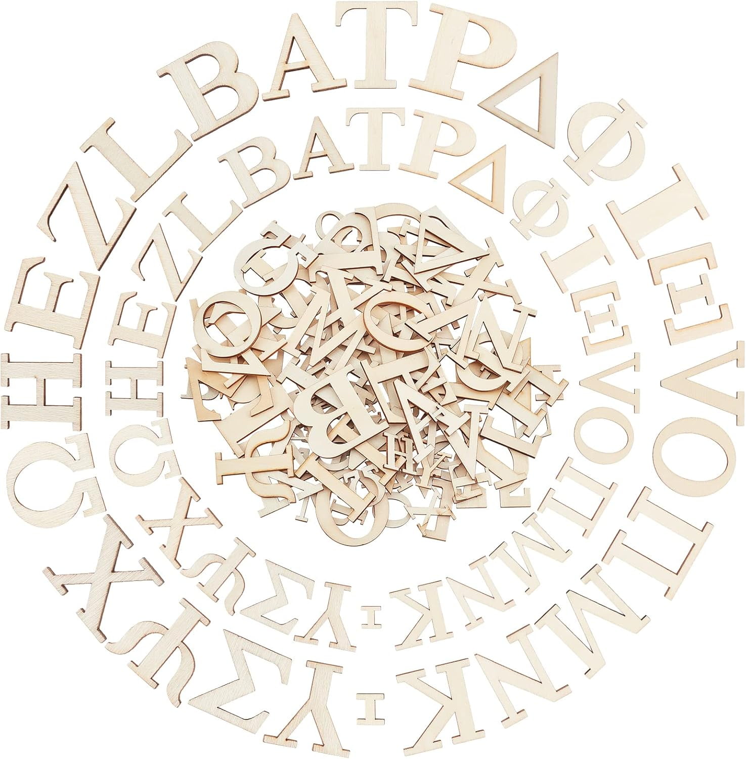 96pcs Wooden Greek Letters 4 sets 1" 2" Unfinished Natural Wood ...