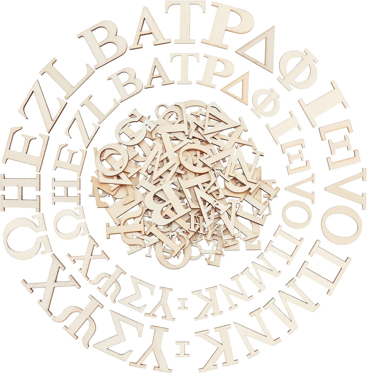 96pcs Wooden Greek Letters 4 Sets 1" 2" Unfinished Natural Wood ...
