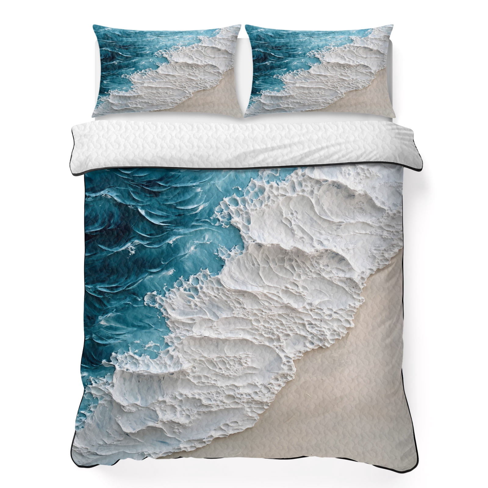 King Quilt Bedding Set Abstract Beach Sea Wave Scene Breathable Summer ...