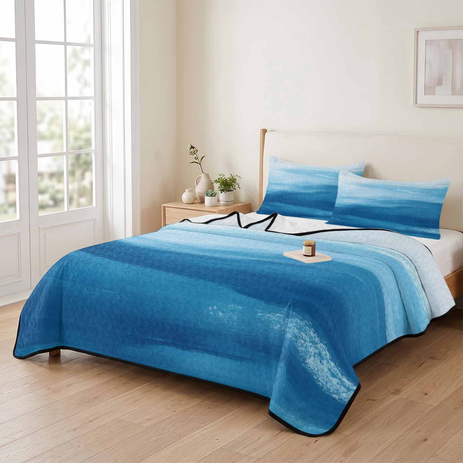 96x106in Quilt Bedding Set, Abstract Blue Gradient Style Lightweight ...