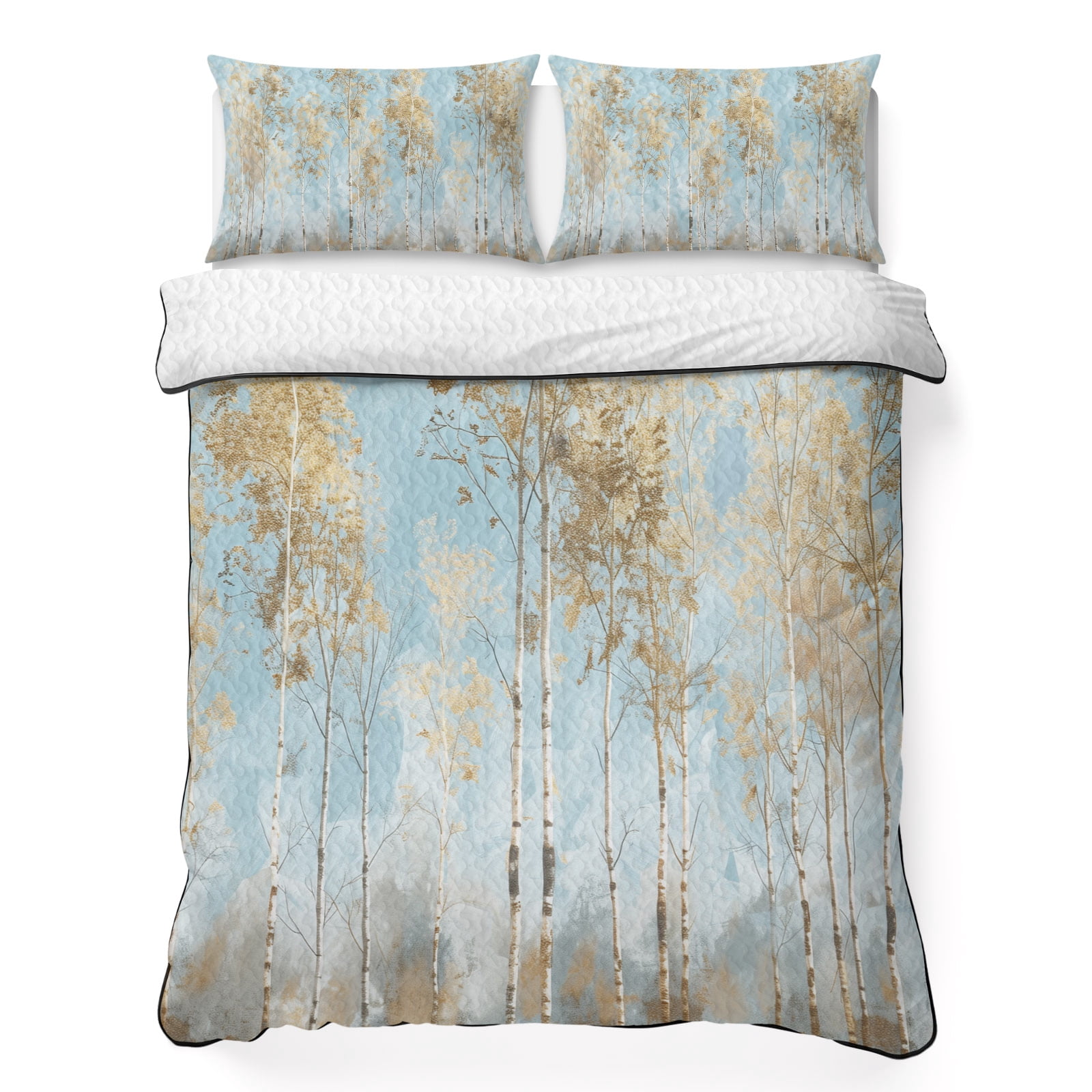King Quilt Bedding Set Abstract Oil Painting Tree Forest Breathable ...