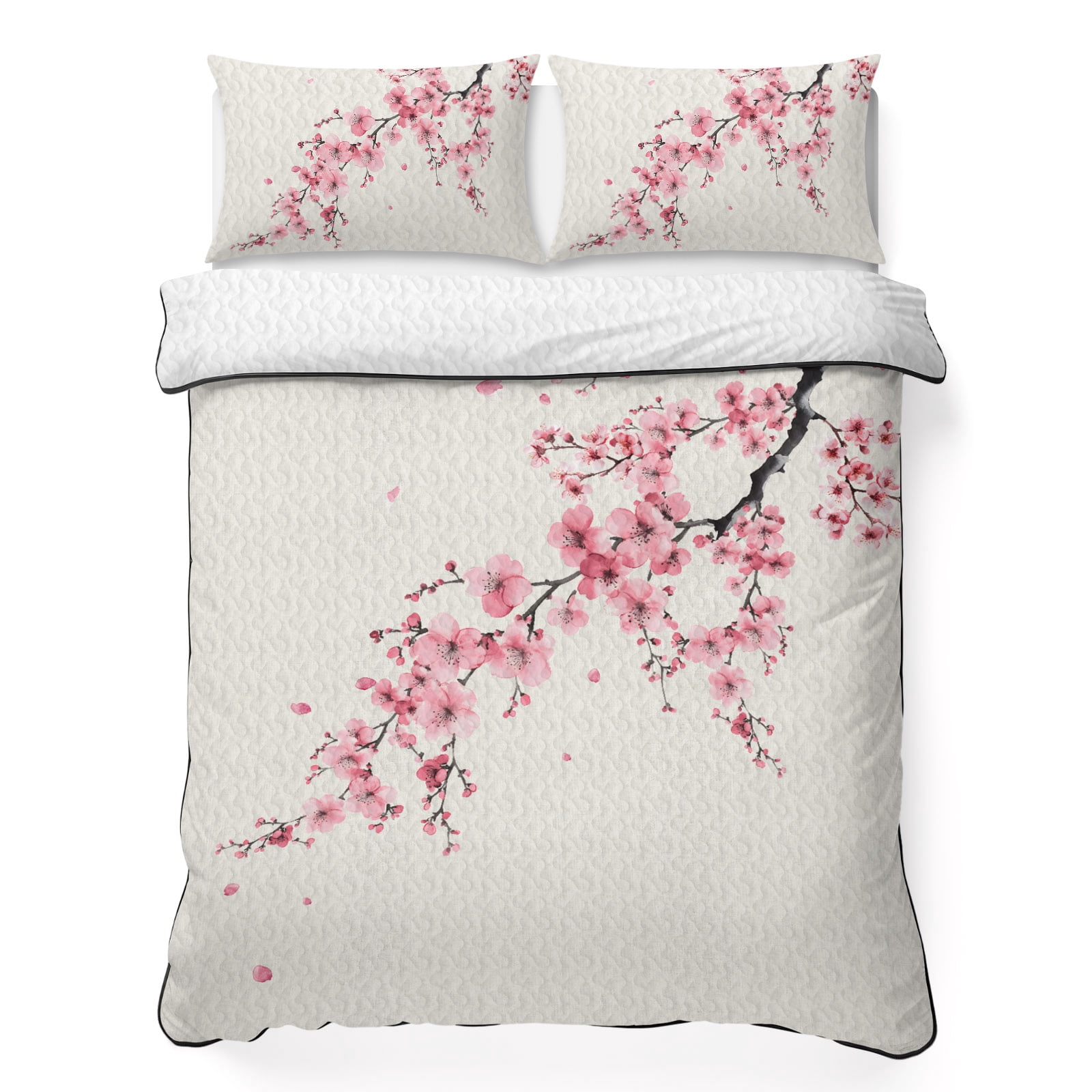 King Quilt Bedding Set Cherry Blossoms Country Pink Flower Breathable ...
