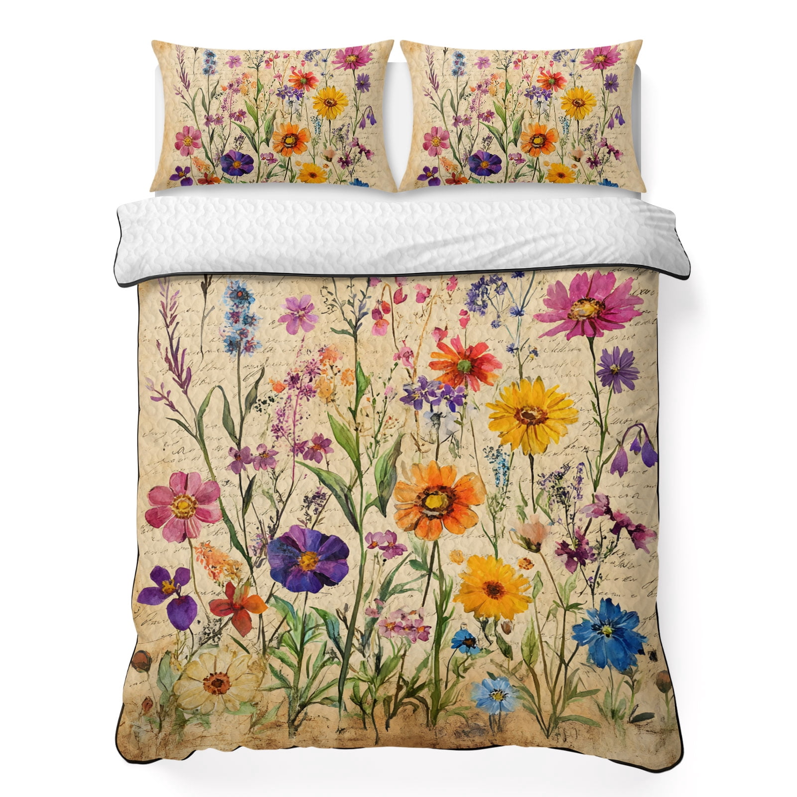 King Quilt Bedding Set Farmhouse Colorful Small Flower Breathable ...
