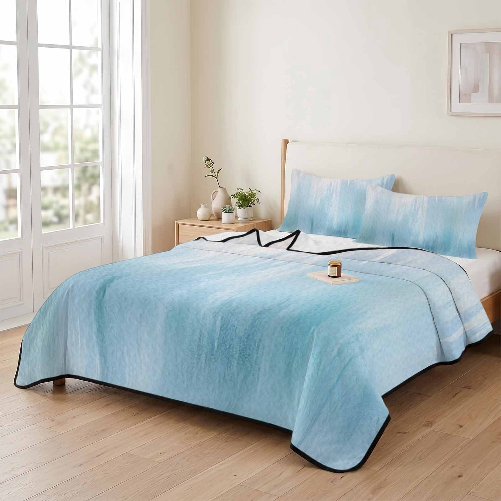 96x106in Quilt Bedding Set, Minimalist Blue Background Lightweight ...