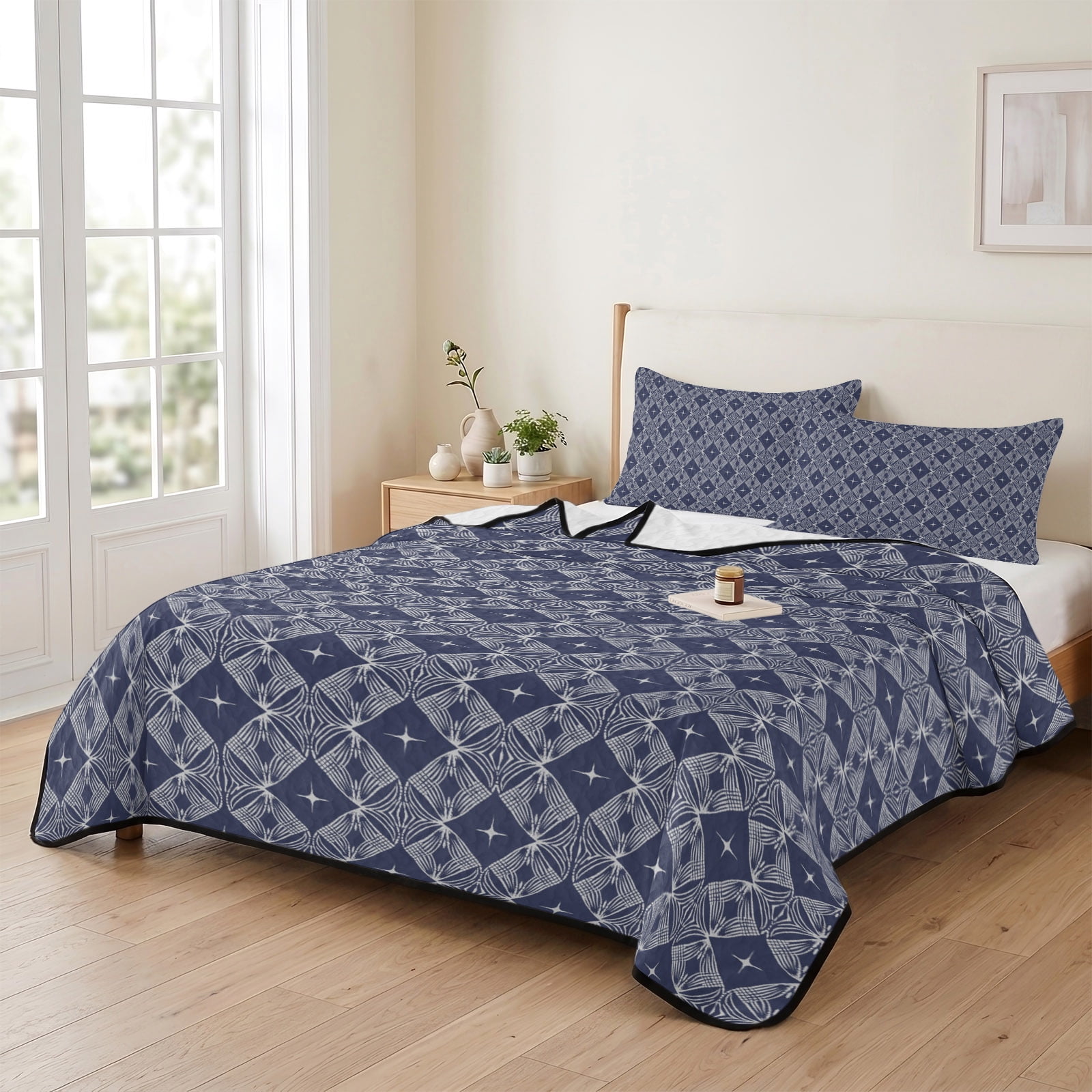 96x106in Quilt Bedding Set, Modern Geometric Rhombus Pattern ...