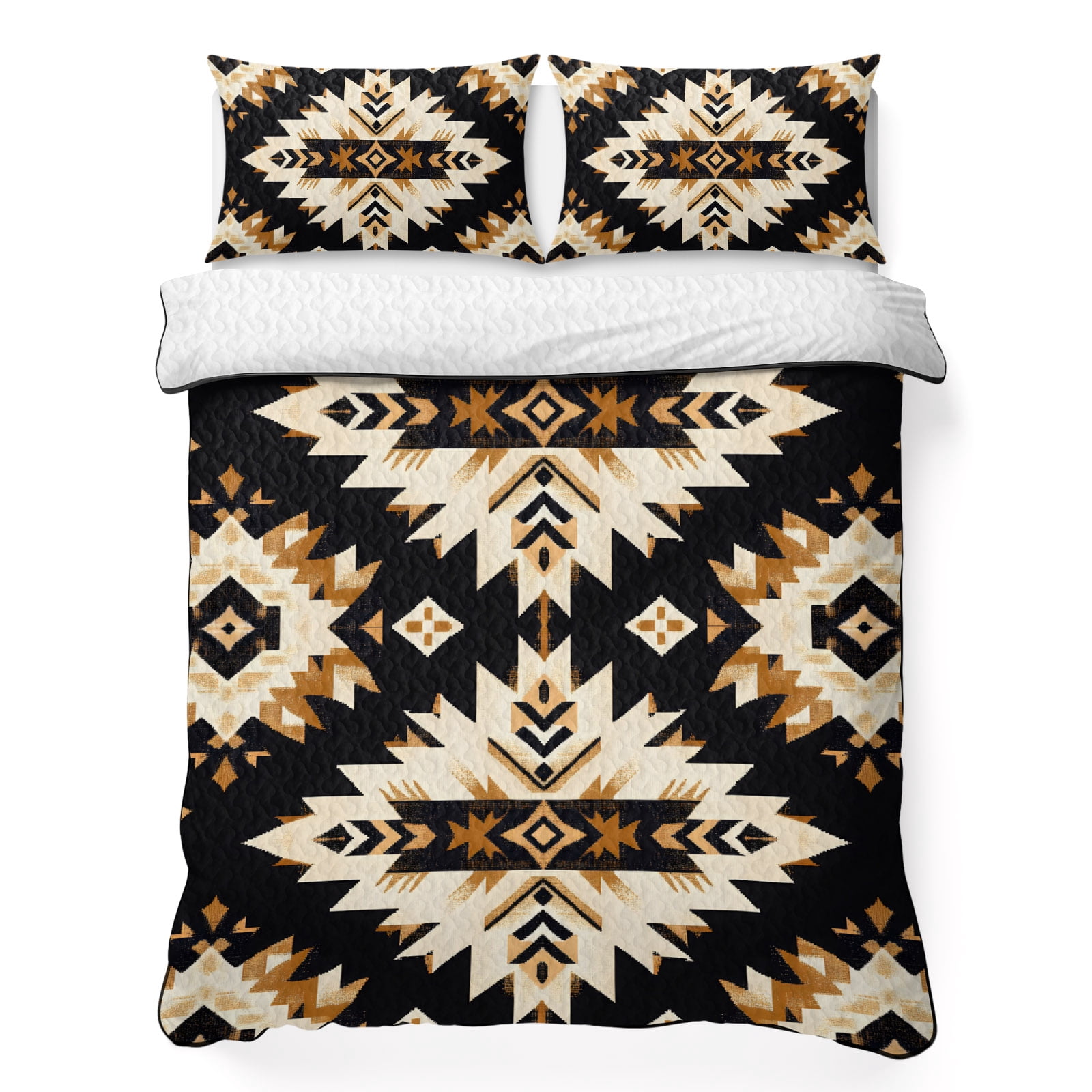 King Quilt Bedding Set Retro Abstract Ethnic Tribal Texture Breathable ...