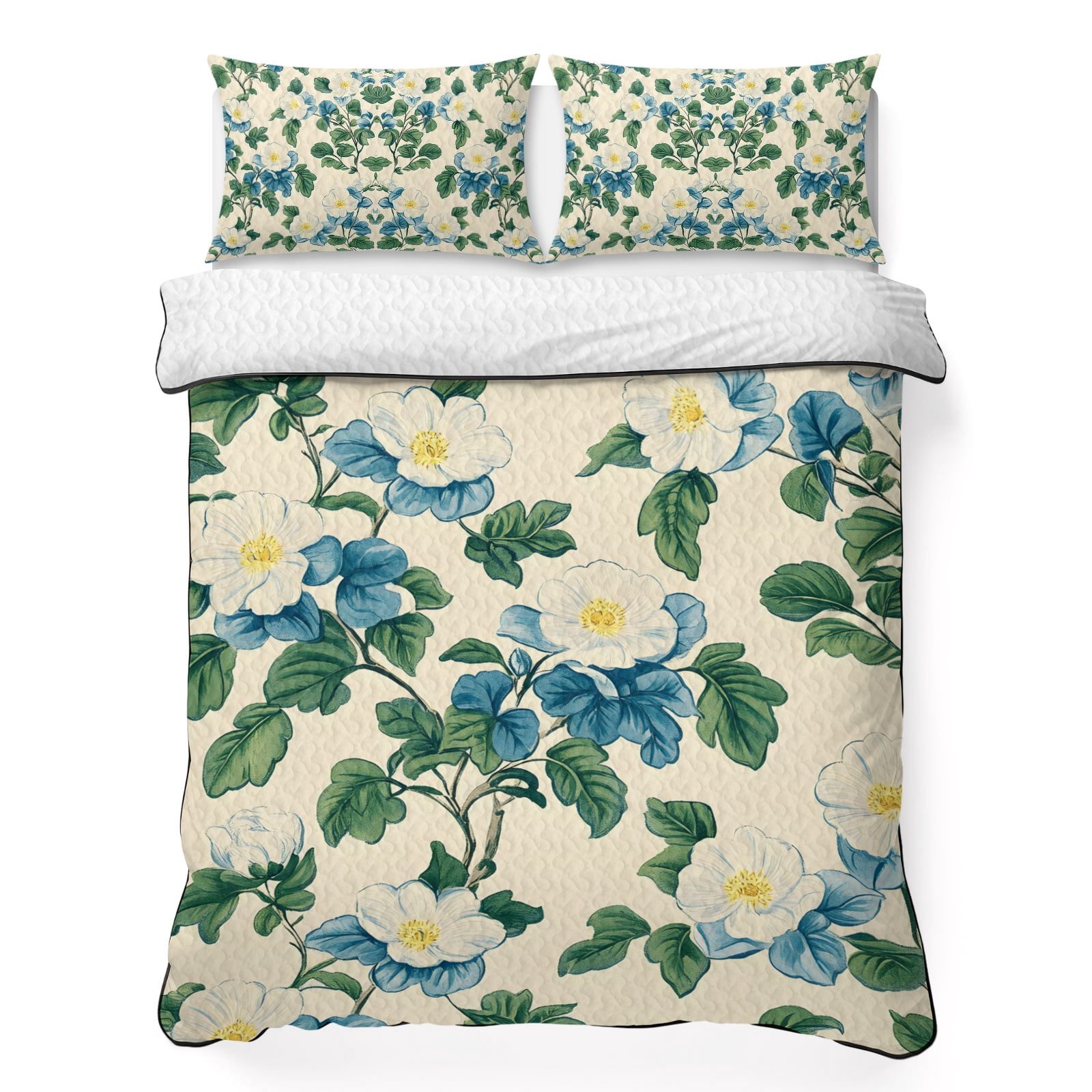 King Quilt Bedding Set Retro Country Pastoral Flowers Breathable Summer ...