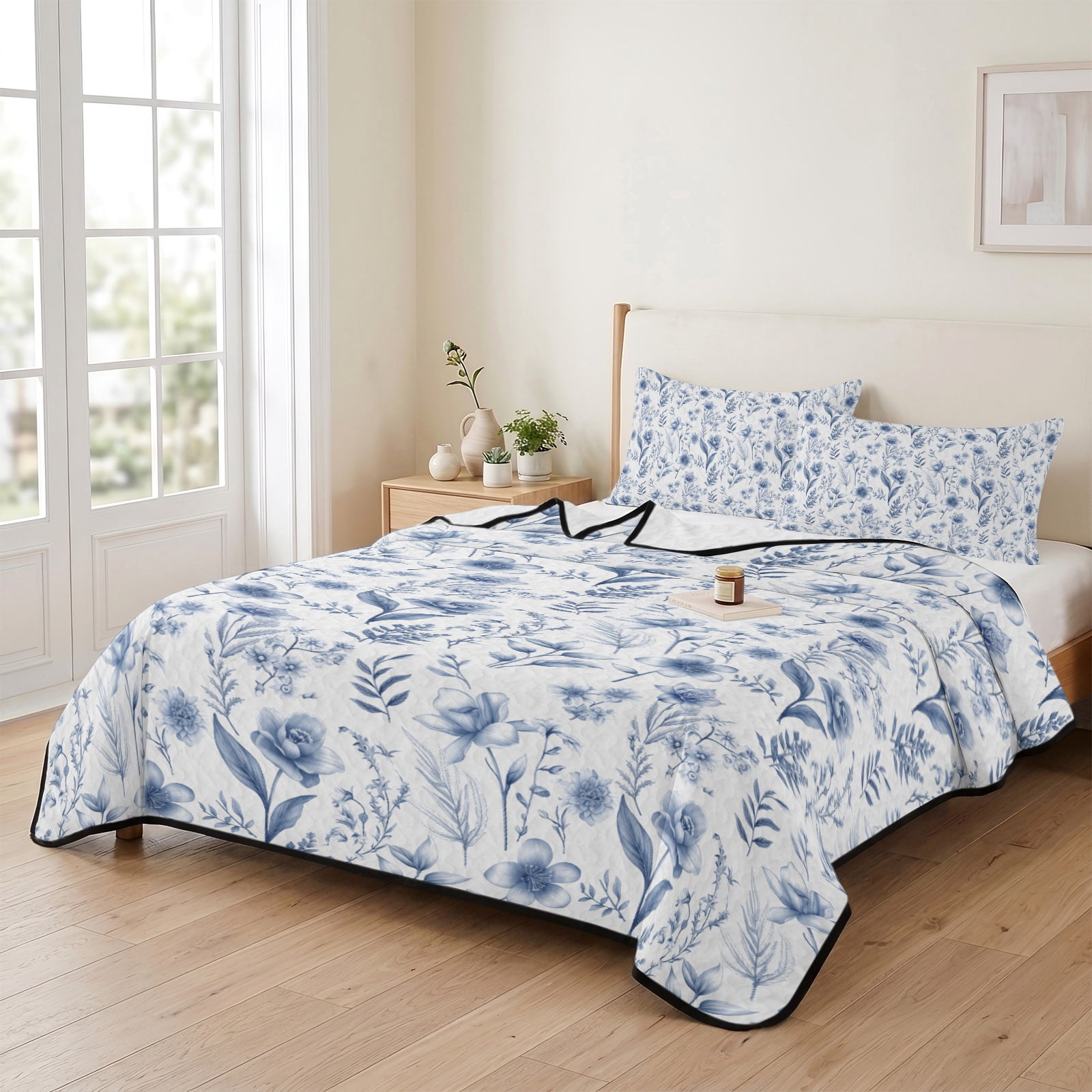 96x106in Quilt Bedding Set, Spring Blue Orchid Seamless on White ...
