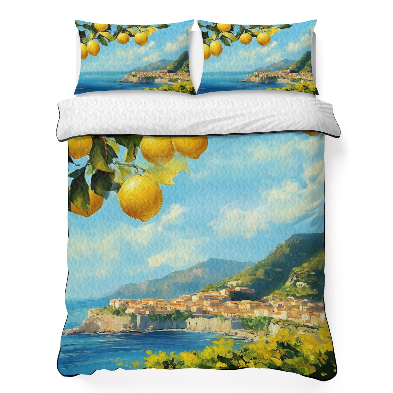 King Quilt Bedding Set Summer Lemon Island House Breathable Summer ...