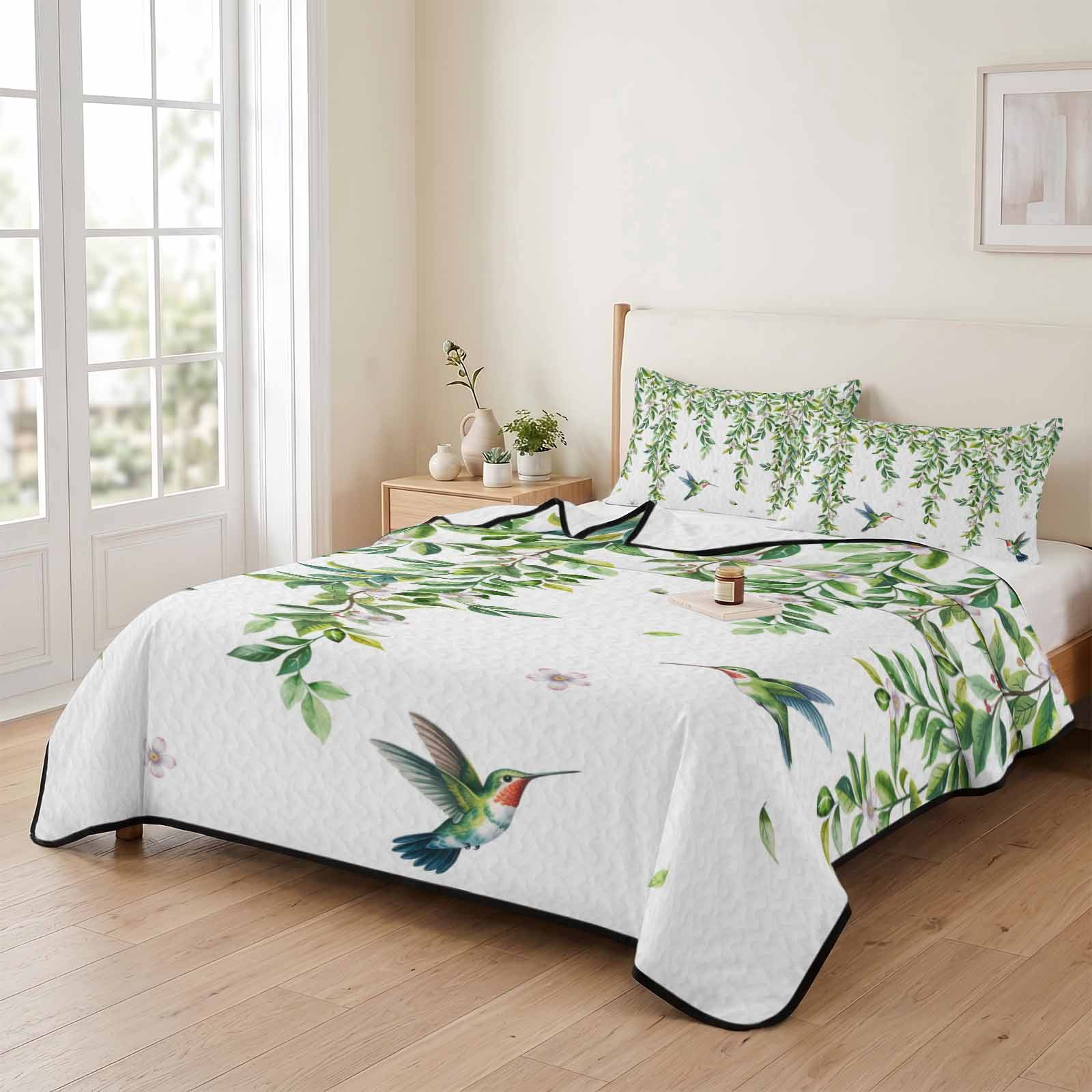 96x106in Quilt Bedding Set, Watercolor Spring Plants Flowers Leaf ...