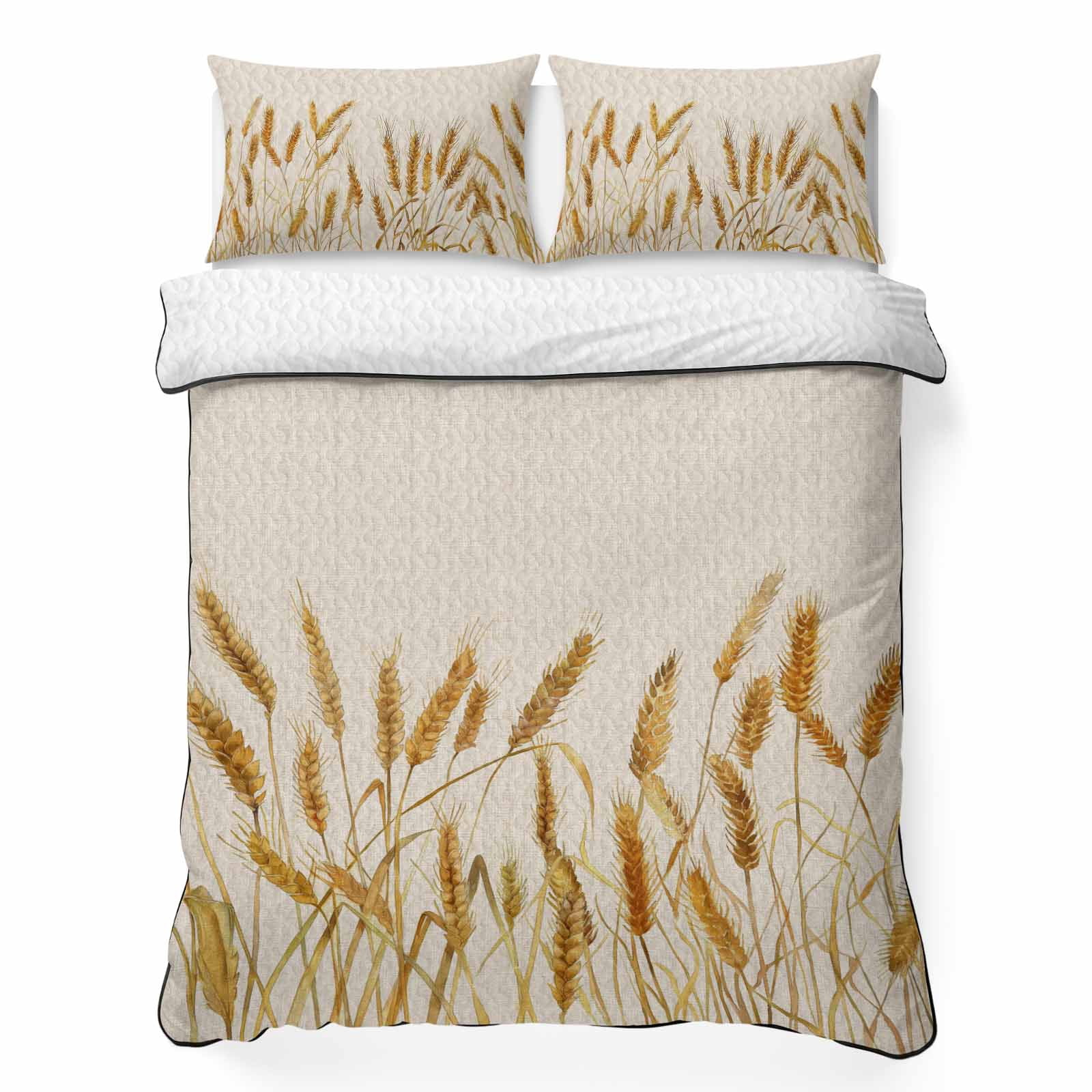King Quilt Bedding Set Watercolor Wheat Farm Grain on Flax Breathable ...