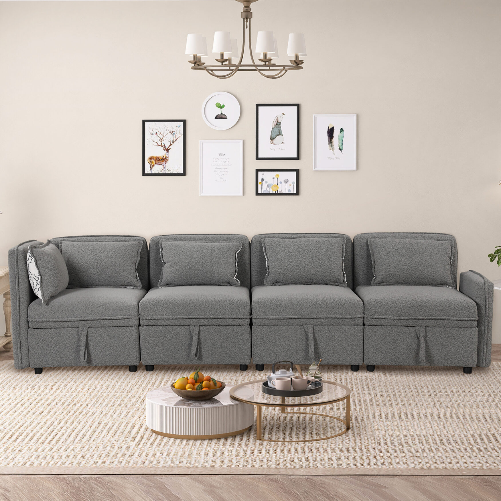 97.7" Convertible Modular Sofa Couch,Free Combination 4 Seater Sofa ...