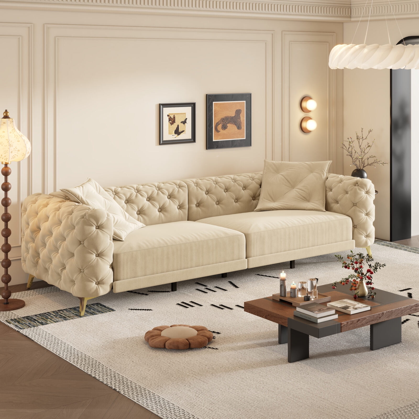 97.7" Convertible Sleeper Sofa, Button Tufted Pull Out Sofa Bed, Velvet ...