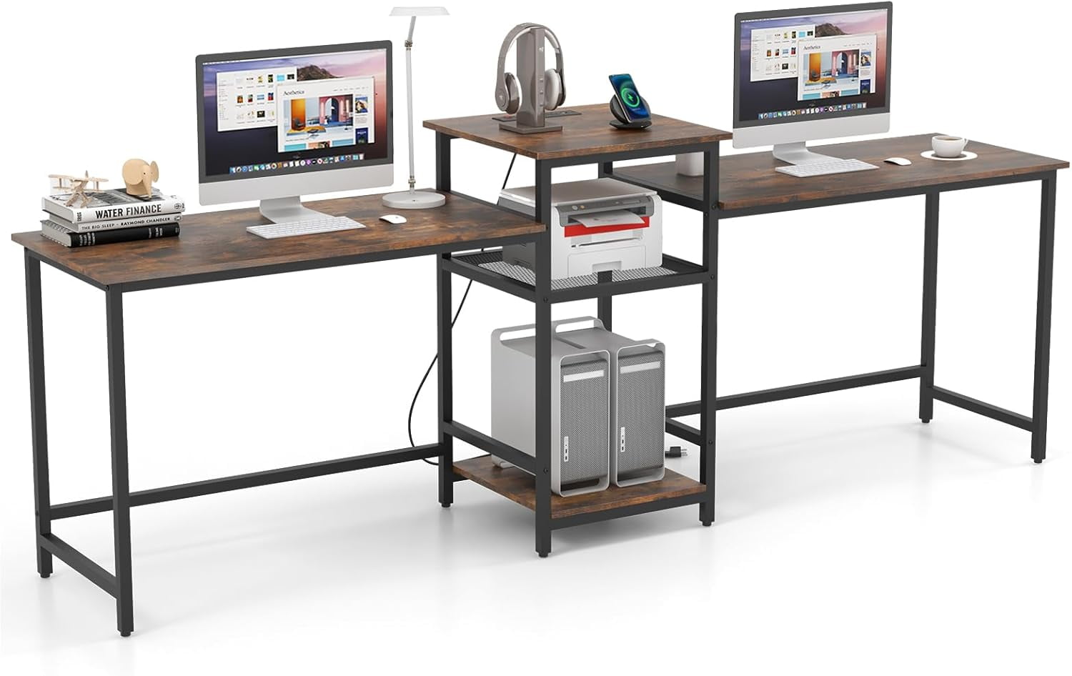 97" Extra Long 2-Person Computer Desk with Power Outlet, Home Office ...