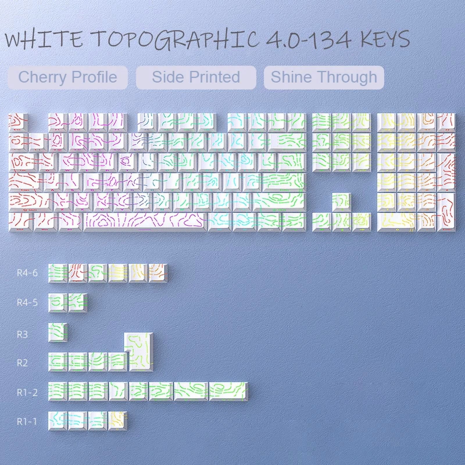 97 Keys White Contour Lines PBT Double Shot Keycaps Sidelit Light ...