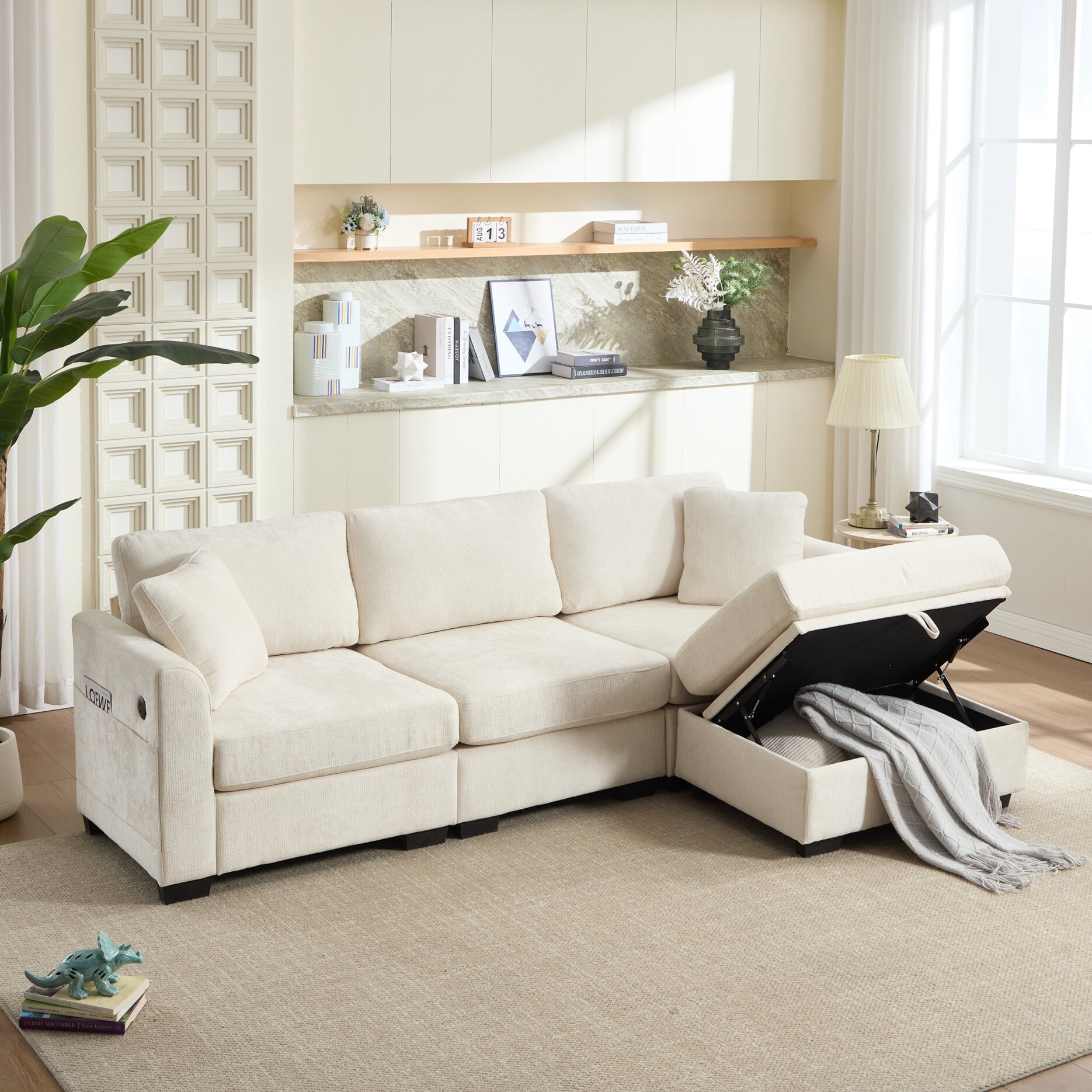 97'' Oversized Modular Sectional Sofa with Movable Ottoman, 4 Seat ...