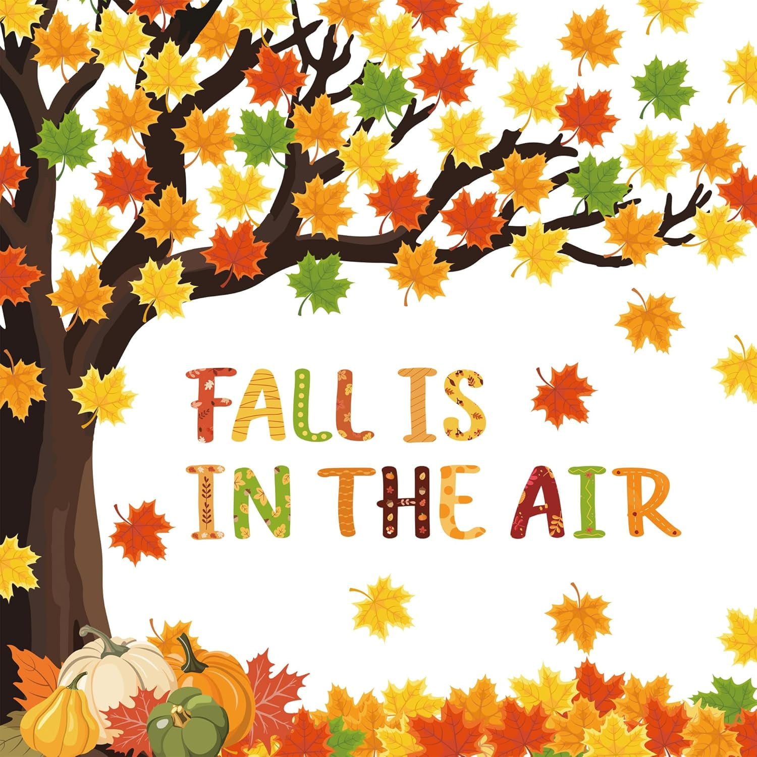 97 Pcs Fall Tree Bulletin Board Decorations Maple Leaves Pumpkin Paper ...