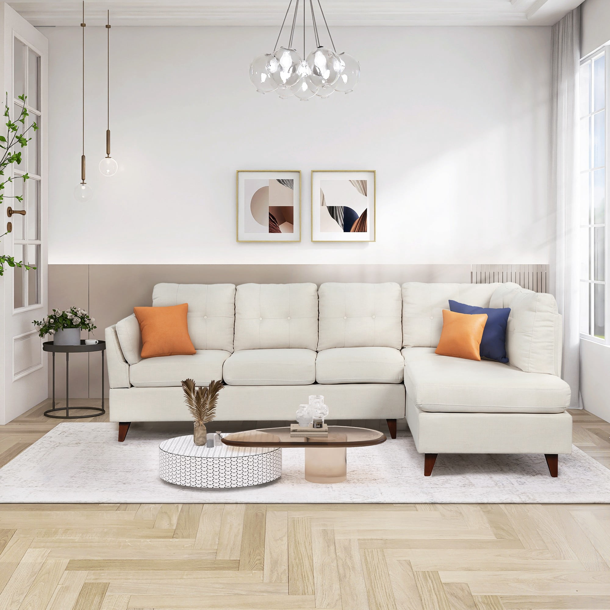 97" Sectional Sofa Couch with Chaise and One Lumbar Pad, L Shape Sofa ...