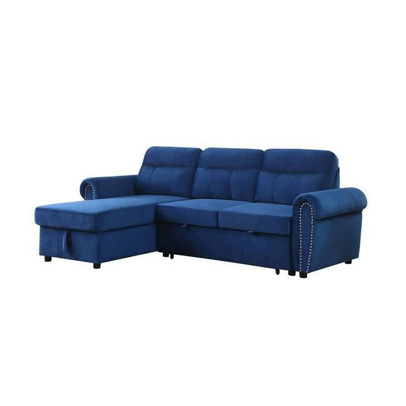97 in. Irma Pull Out Bed Rolled Arm Sectional Sofa, Blue - 2 Piece ...