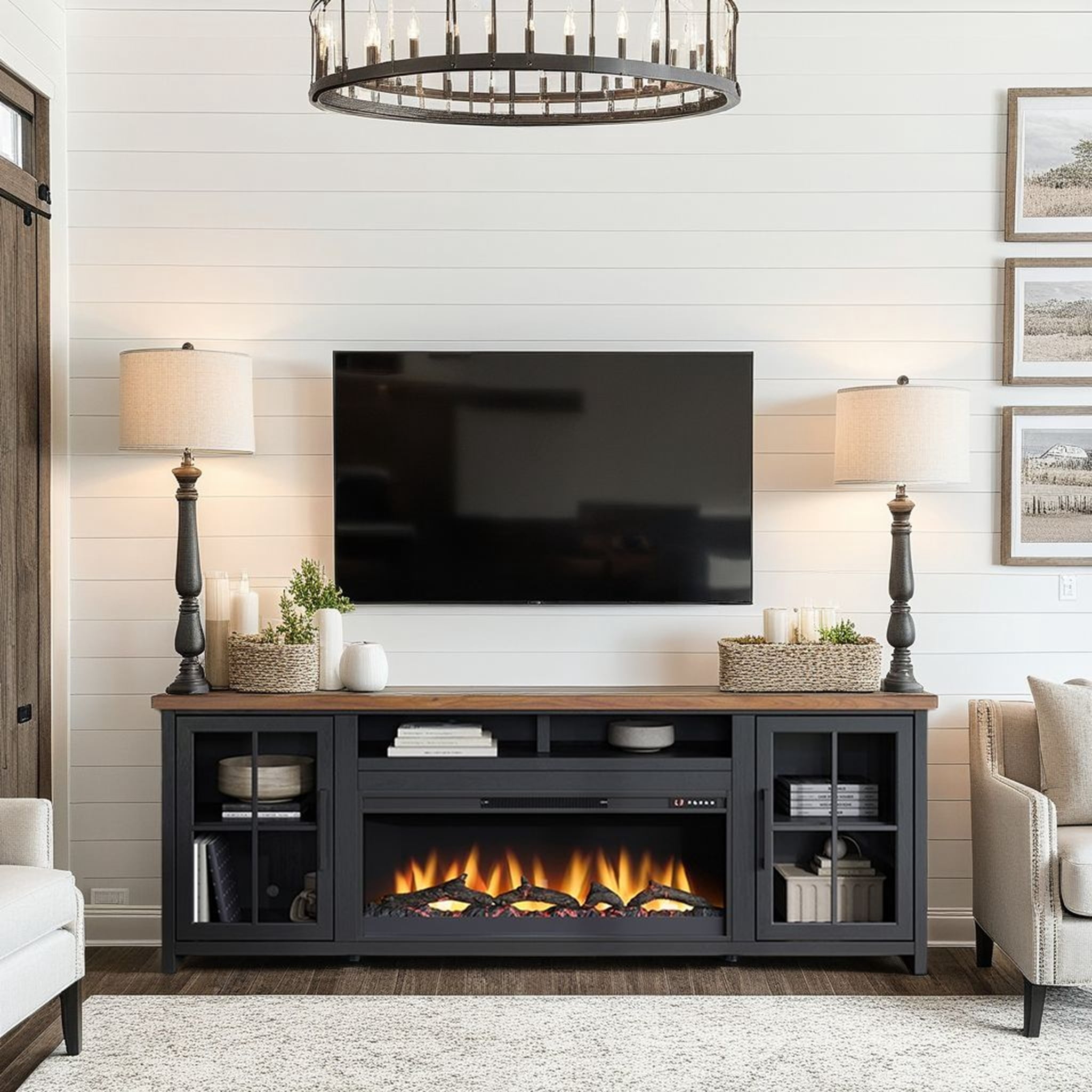 97 inch Fireplace TV Stand Console for TVs up to 100 inches, Minimal ...