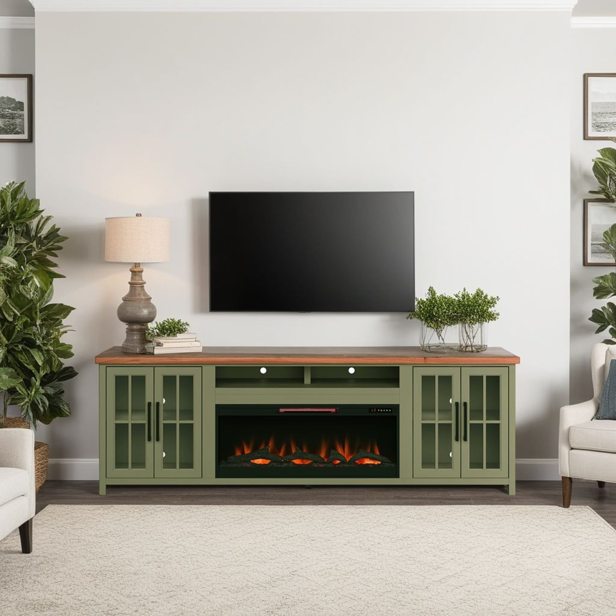 97 inch Fireplace TV Stand Console for TVs up to 100 inches, Minimal ...