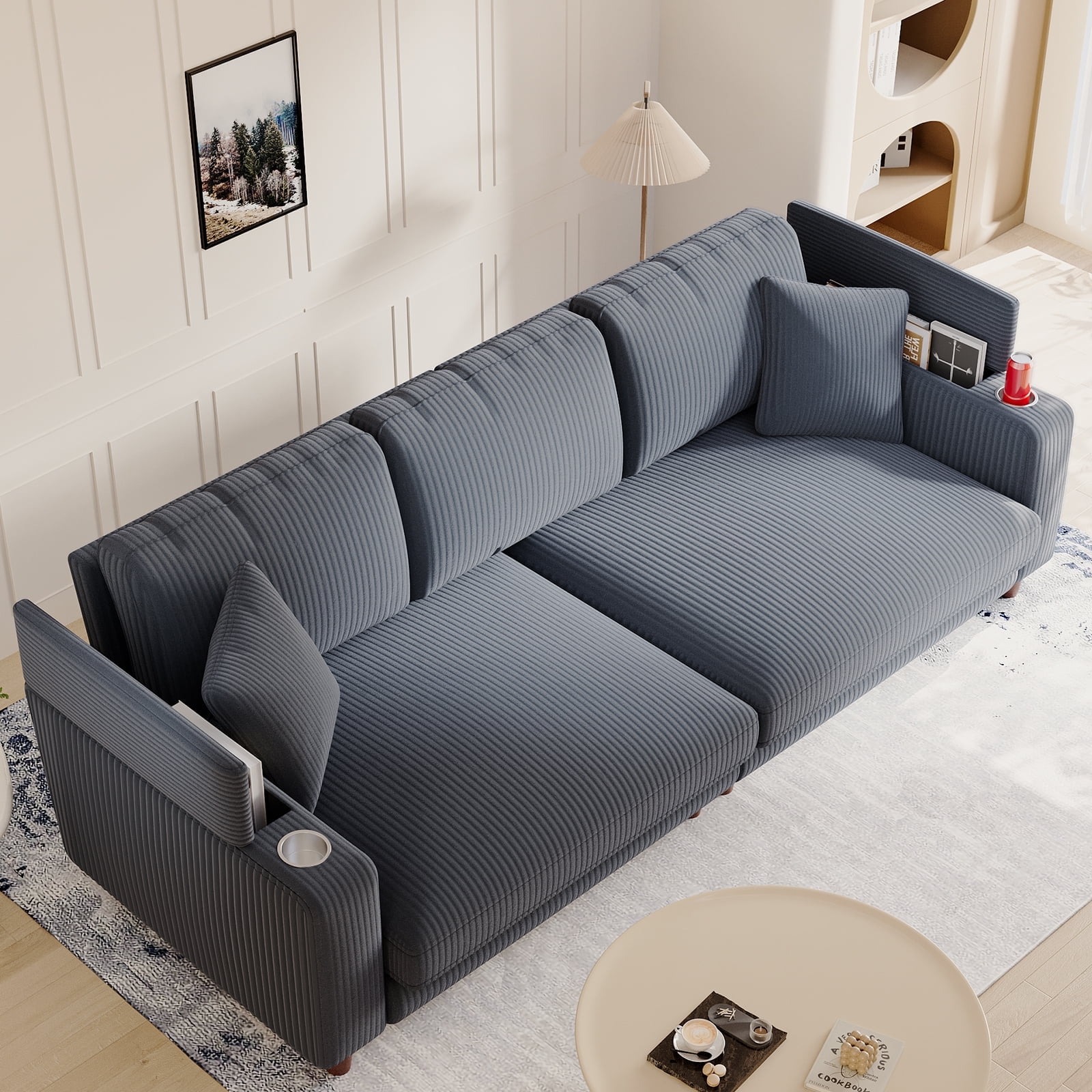 101" Corduroy Sofa,24" Extra Deep Seat Couch with Wide Storage Armchair ...