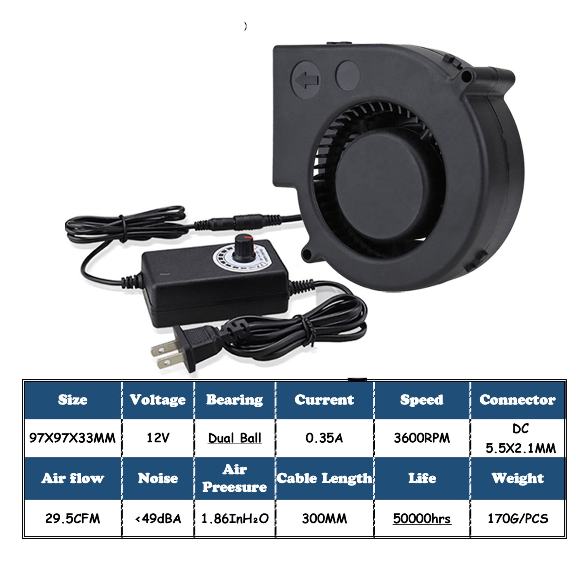 9733 Turbo Centrifugal Fan Blower 12V/24V 97*97*33mm DC Brushless 97mm ...