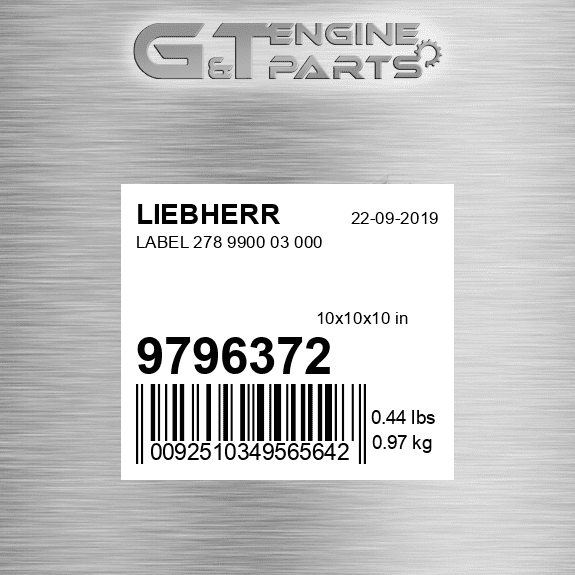 9796372 LABEL 278 9900 03 000 fits LIEBHERR (New OEM) - Walmart.com
