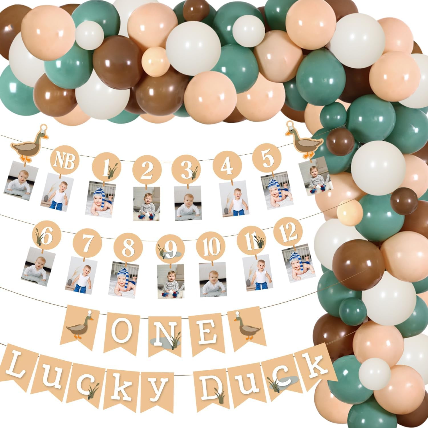 97Pcs Duck Themed 1st Birthday Party Decoration Monthly Milestone Photo ...