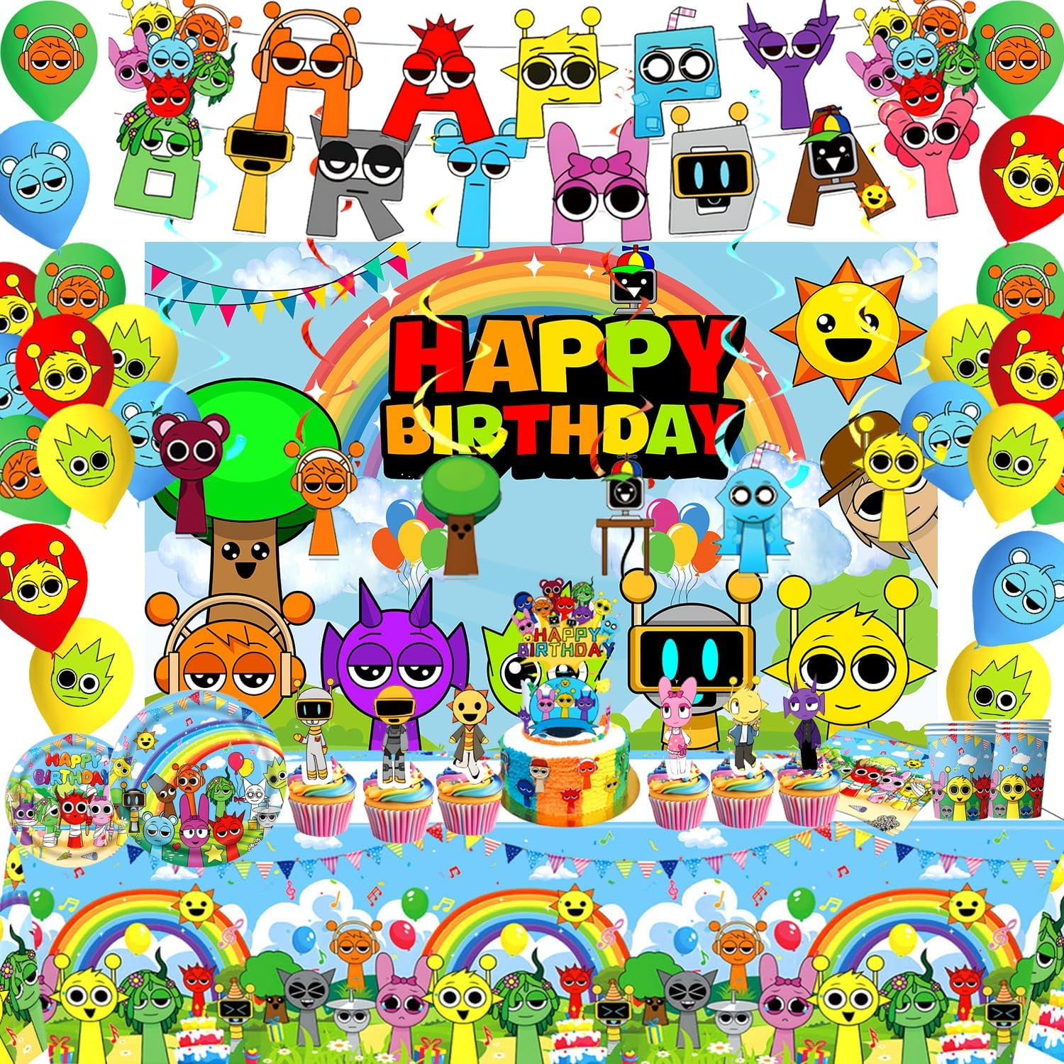 97Pcs Sprunki Birthday Party Decoration Set - 24 Cake Toppers, 18 ...