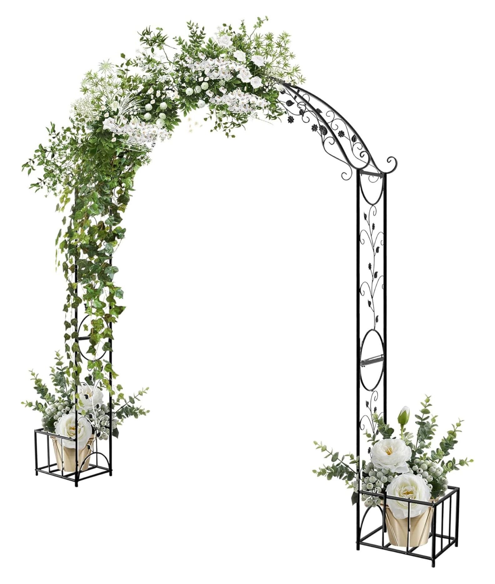 97in High Metal Garden Arbor with Double Plant Boxes, Heavy Duty Metal ...