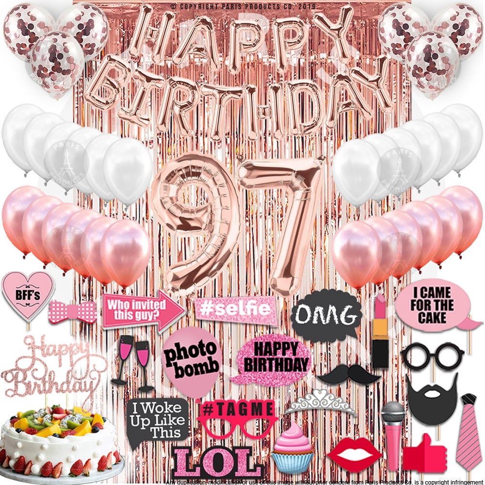 97th Birthday Decoration Rose Gold, 97 Party Supplies Decoration, 97th ...