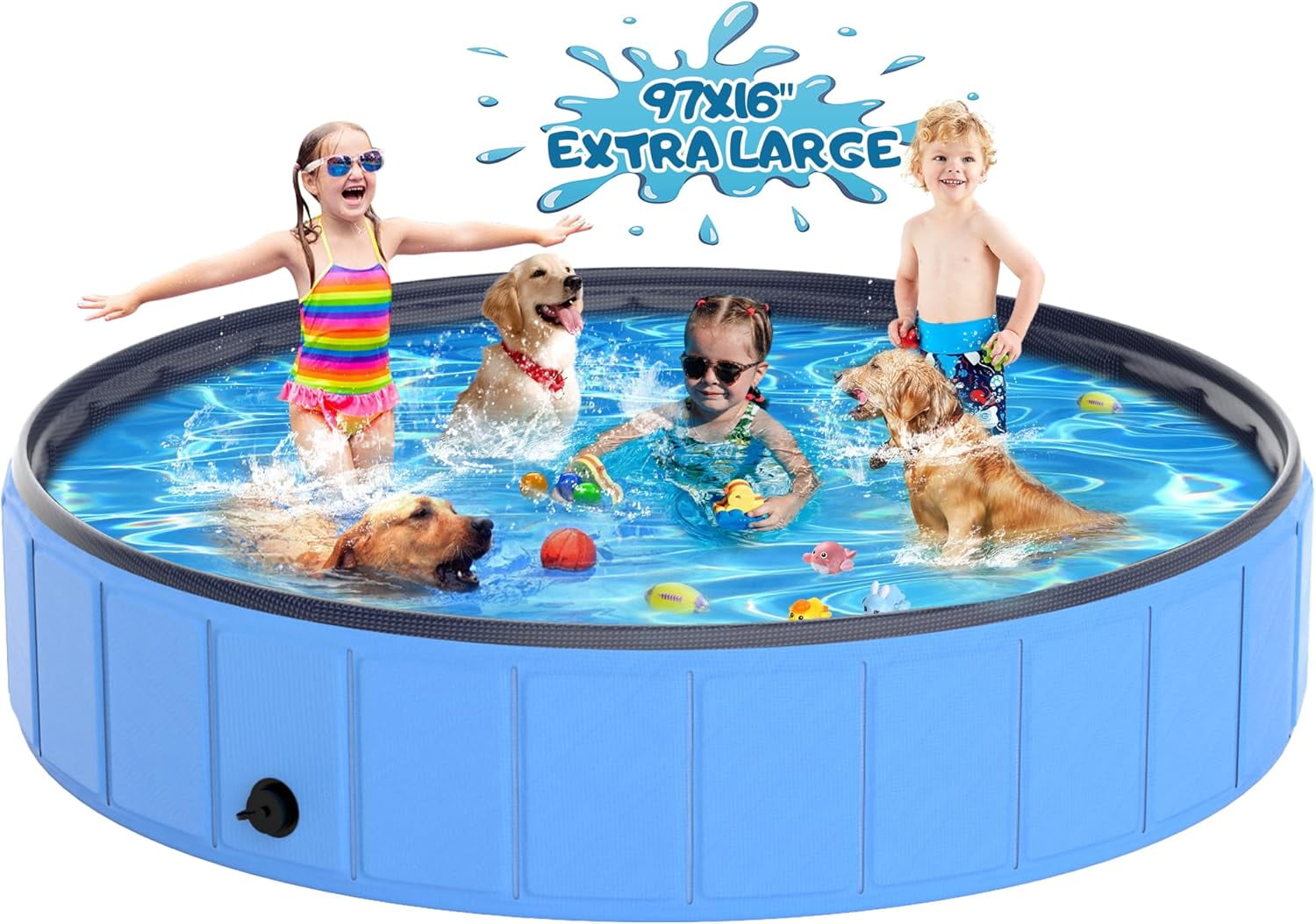 97x16'' Large Foldable Dog Pool Kiddie Pool Thickened, Collapsible Pet ...