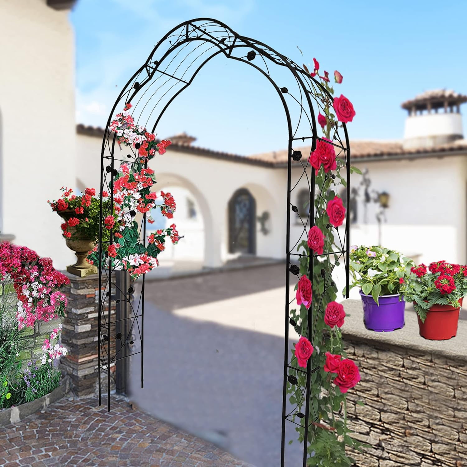 98.4" Tall Garden Arches Arbors with 8 Styles for Climbing Plants ...