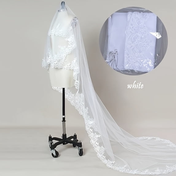 98.43-Inch Elegant Lace Edge Bridal Veil - Soft Mesh Wedding Accessory ...