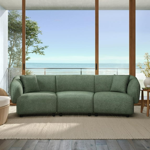 98.5" Modern 3 Seater Curved Sofa, Luxury Boucle Fabric Sofa, Minimalist Cozy Cloud Couch for ...