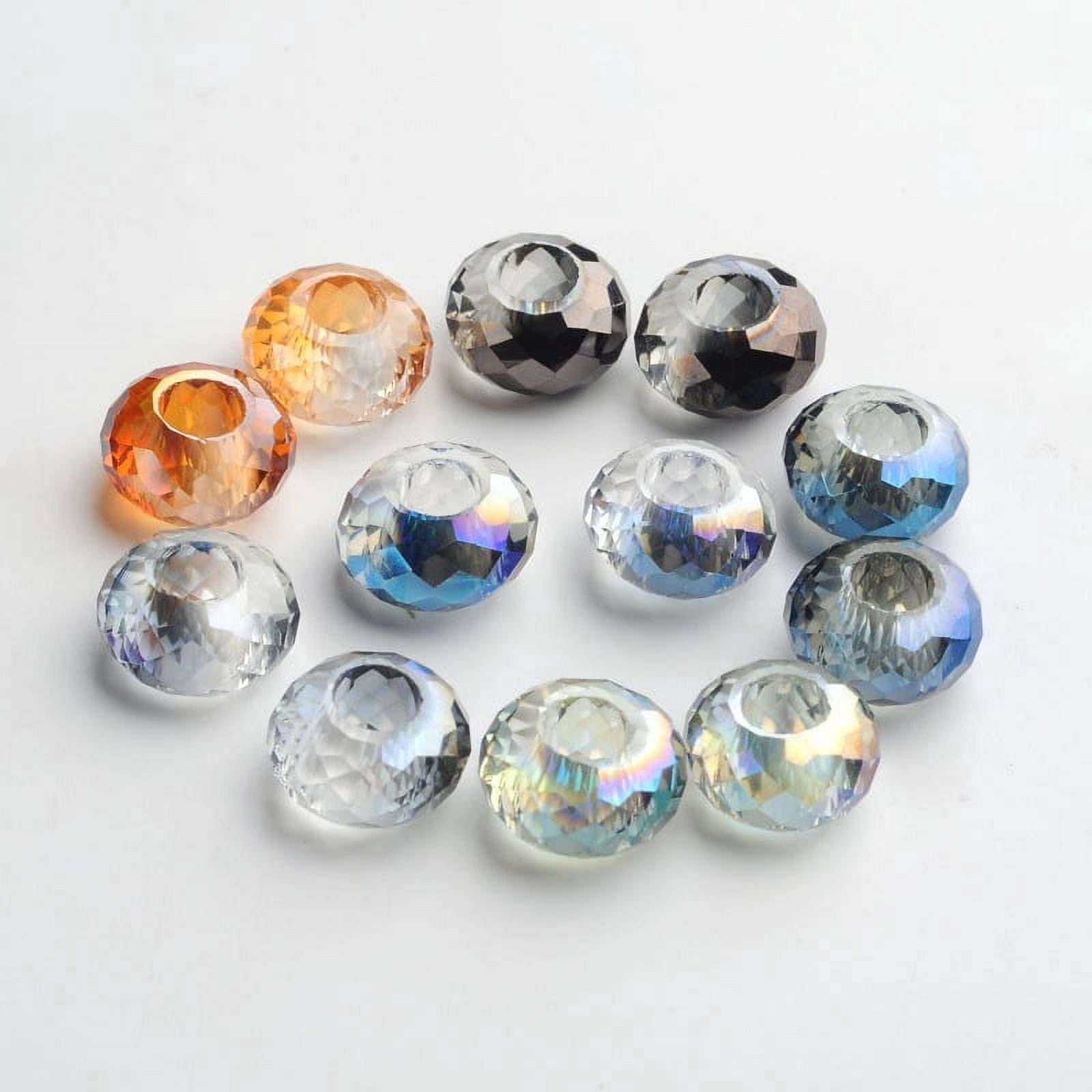 98 Faceted Electroplated Glass European Beads Large Hole Beads No Metal ...