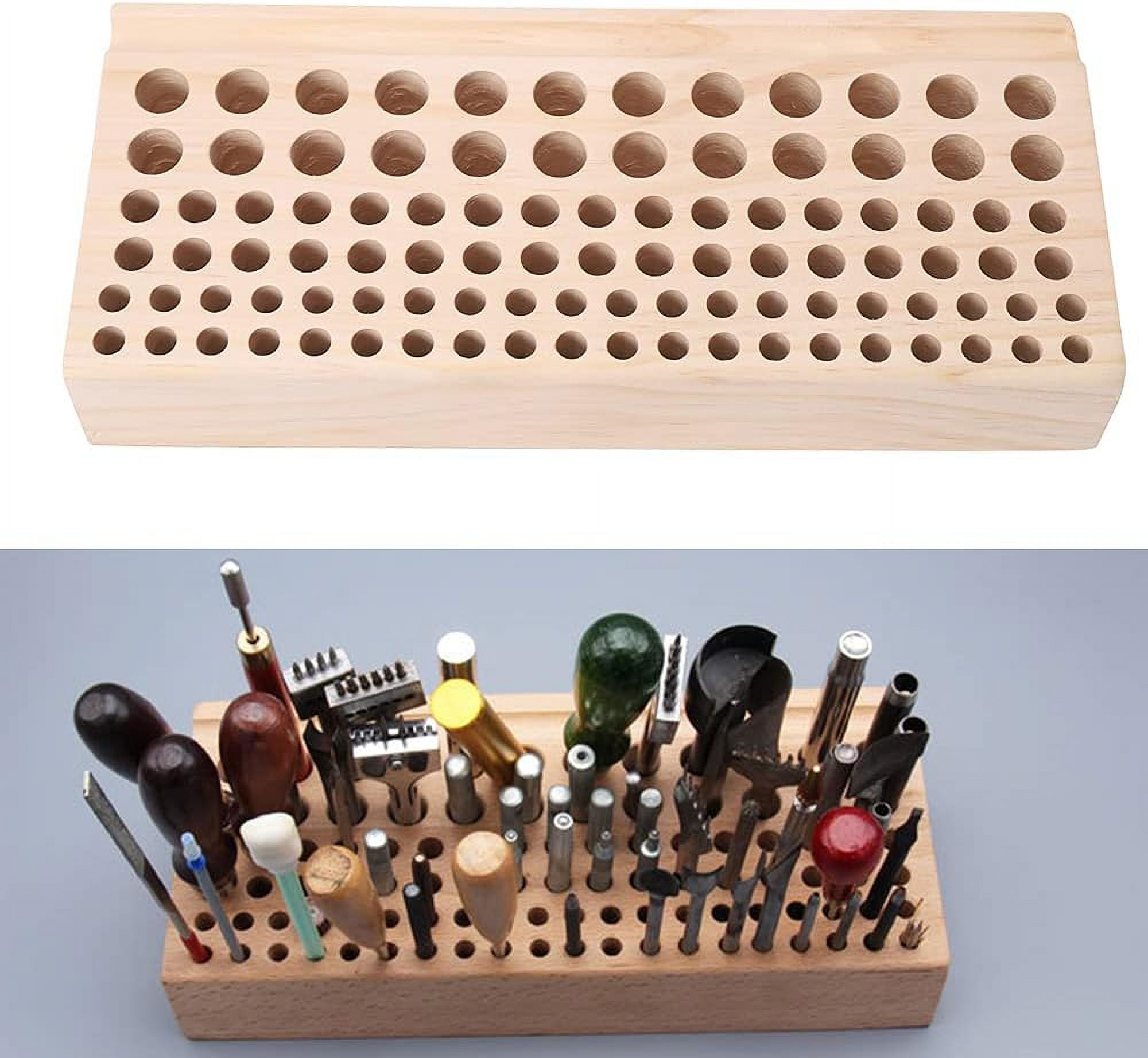98 Holes Leather Craft Tool Holder, Wooden Leather Tool Organizer ...