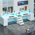 98 Inch 2 Person Desk with 9 Drawers and Power Outlets, Double Gaming ...