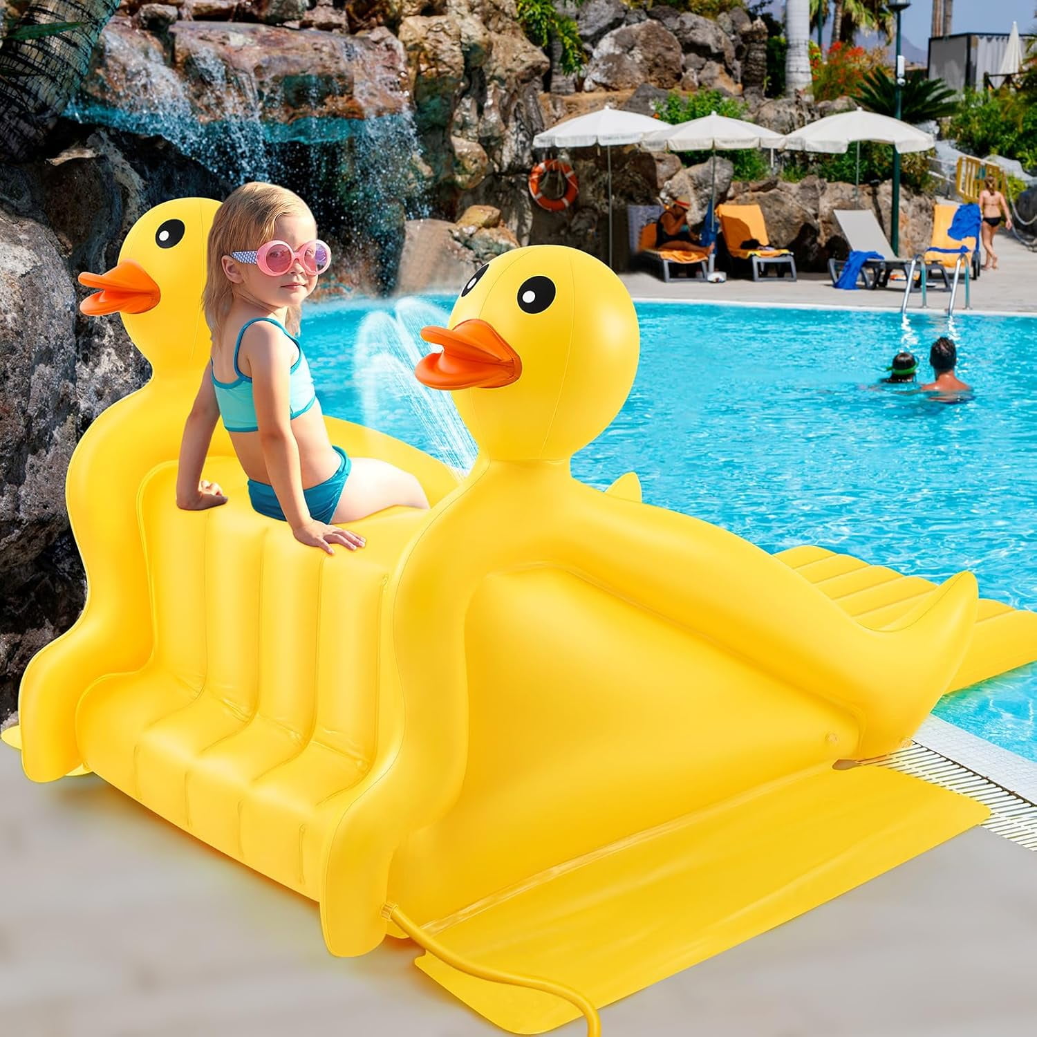 98 Inch Giant Inflatable Duck Pool Slide Large 3D Inflatable Water ...