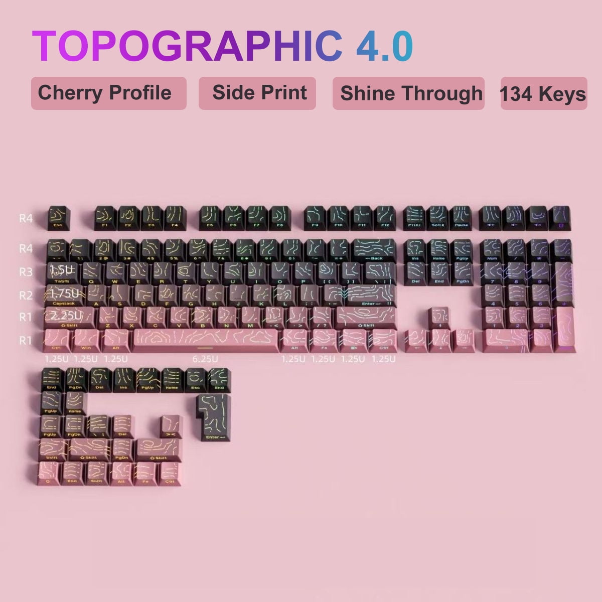 98 Key White Topographic 4.0 PBT Keycaps Double Shot Side Print Shine ...