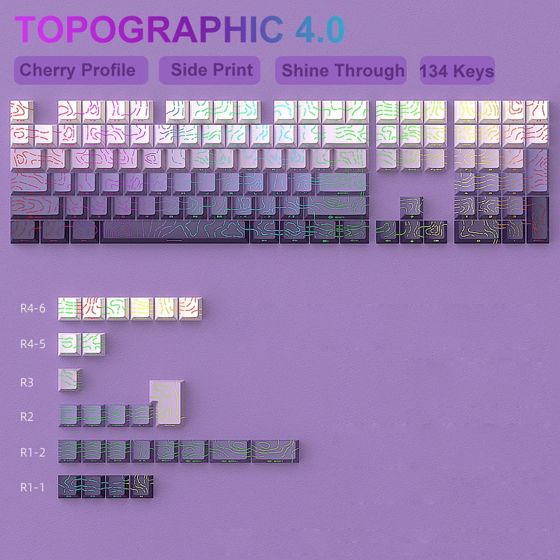98 Key White Topographic 4.0 PBT Keycaps Double Shot Side Print Shine ...