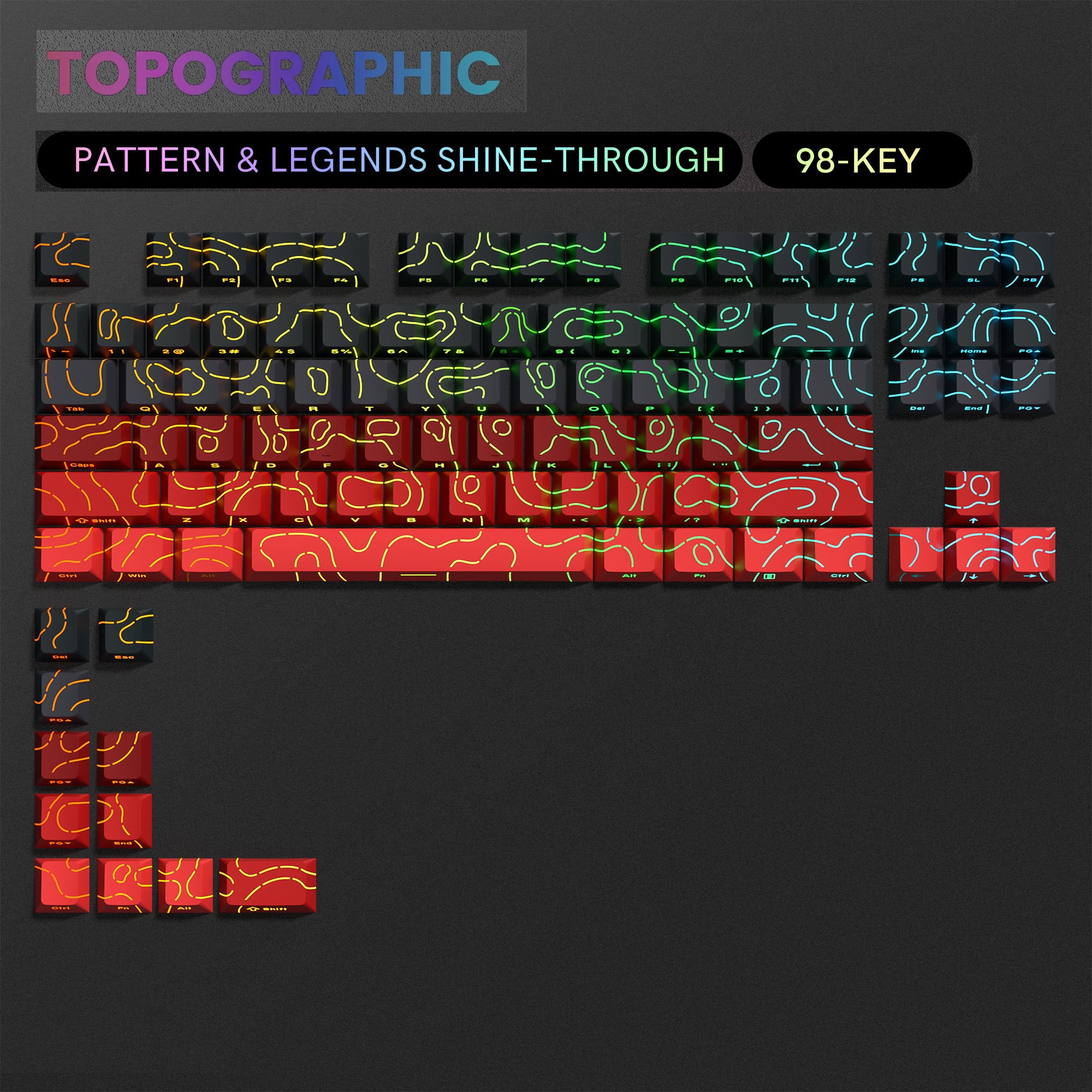 98 Key White Topographic 4.0 PBT Keycaps Double Shot Side Print Shine Through Backlit key caps ...